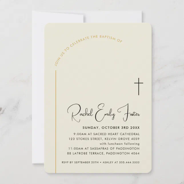 BAPTISM modern cross editable curved text Invitation | Zazzle