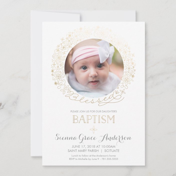 Baptism Photo Invitation w/ Gold - Baby Girl, Boy | Zazzle.com