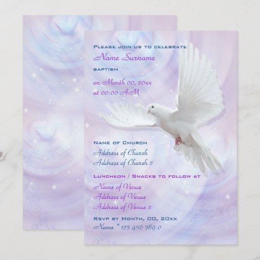 Baptism religious communion confirmation dove invitation | Zazzle