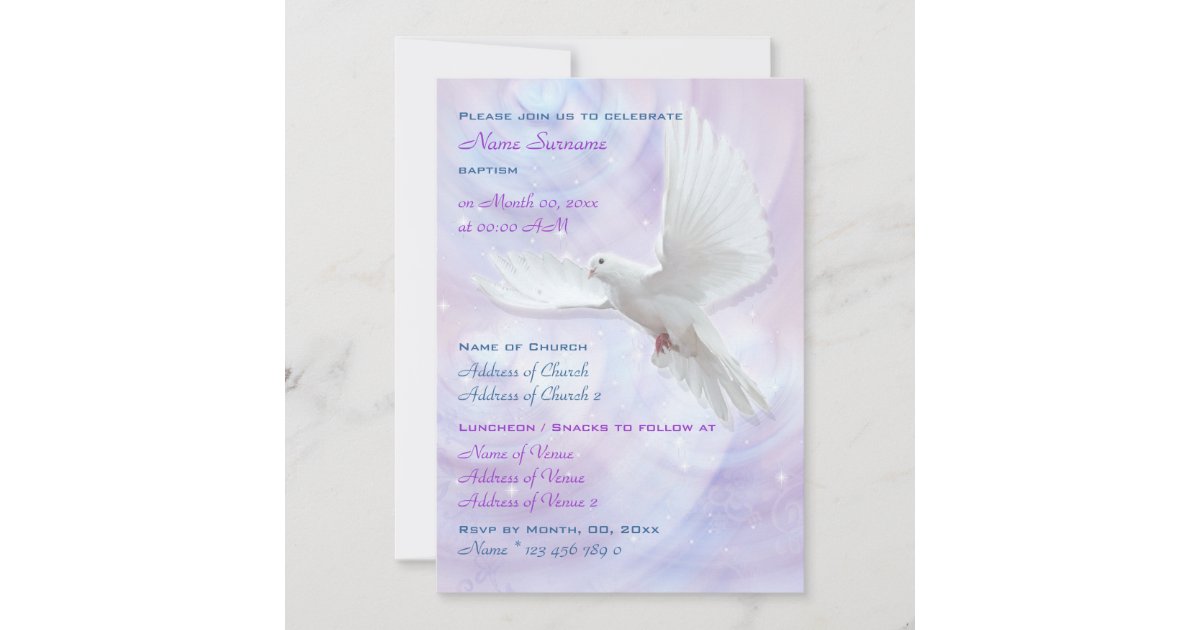 Baptism religious communion confirmation dove invitation | Zazzle