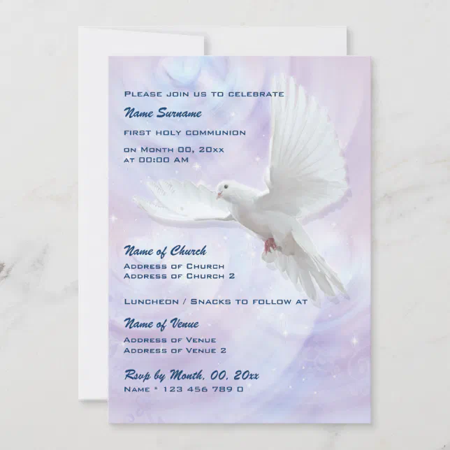 Baptism religious communion confirmation dove invitation | Zazzle