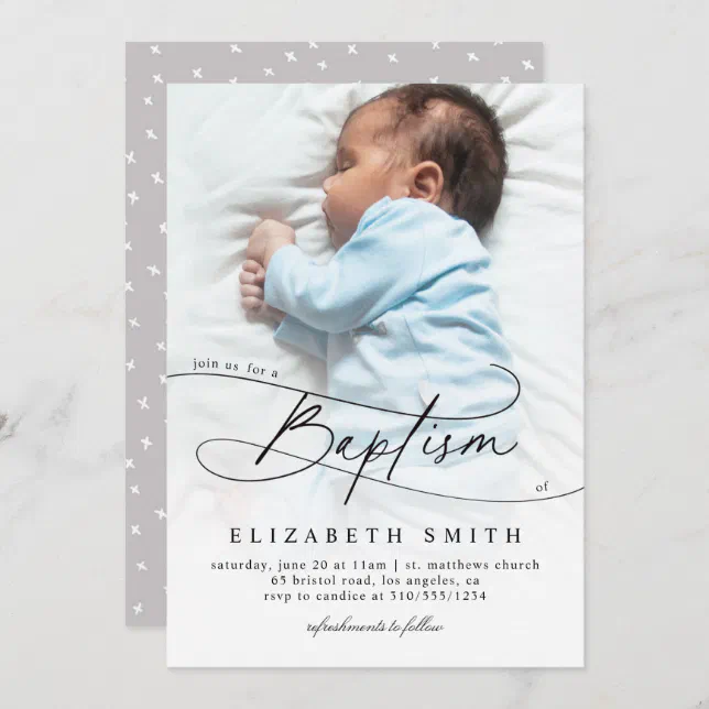 Baptism Script Elegant Religious Custom With Photo Invitation | Zazzle