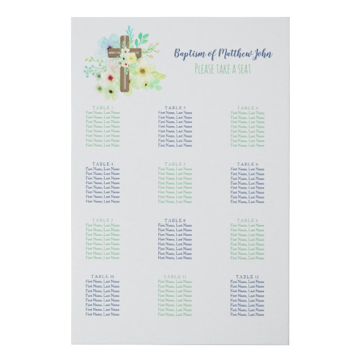 BAPTISM Seating Chart PREMIUM - Up to 120 Guests Faux Canvas Print ...