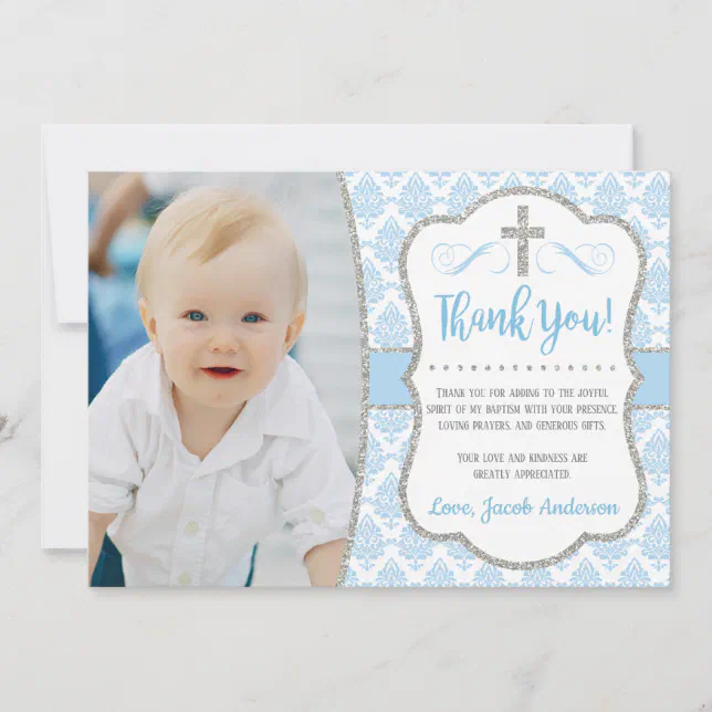 Baptism Thank You Card with Photo | Boy Baptism | Zazzle