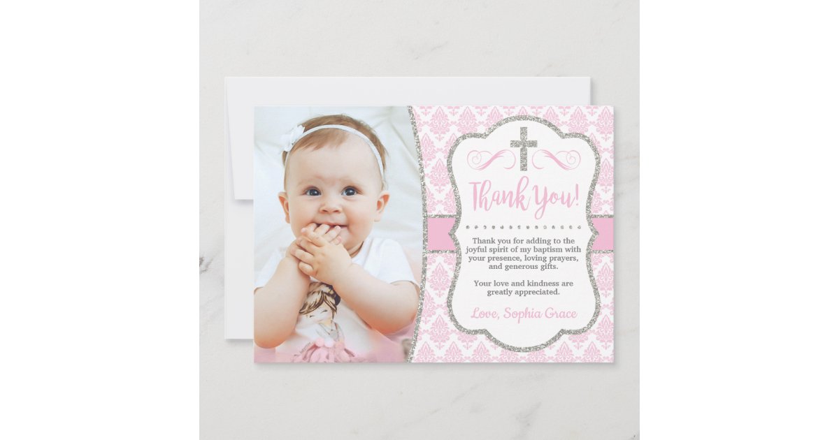 Baptism Thank You Card with Photo | Girl Baptism | Zazzle