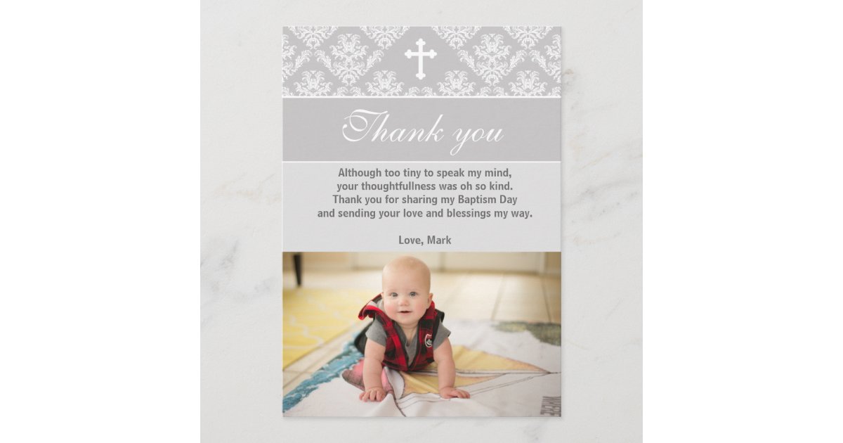 Baptism Thank You Note Christening Silver White | Zazzle.com