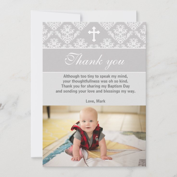 Baptism Thank You Note Christening Silver White | Zazzle
