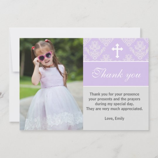 Baptism Thank You Note Custom Photo Card Lavender | Zazzle.com