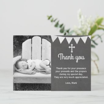 Baptism Thank You Note Photo Card Grey Chalkboard | Zazzle