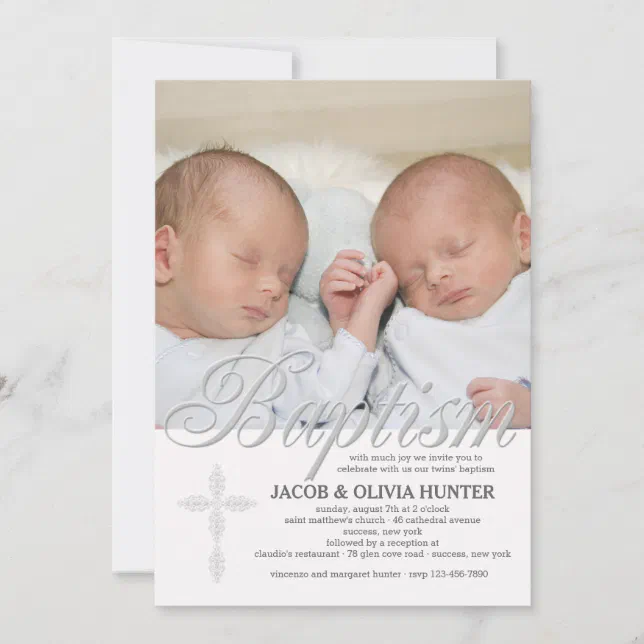 Baptism Word Silver Photo Invitation | Zazzle