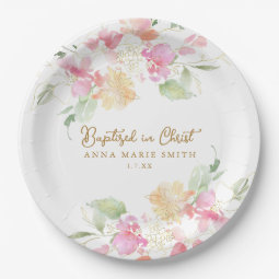 Baptized in Christ Pink Floral Custom Baptism Paper Plates | Zazzle