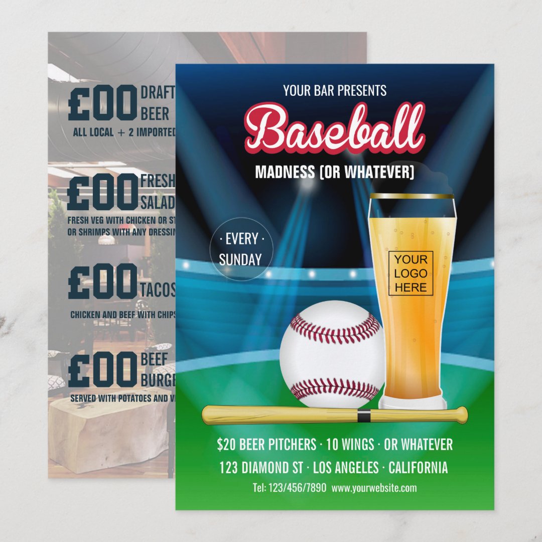 Bar Baseball Event Promo Menu add photo and logo Invitation | Zazzle