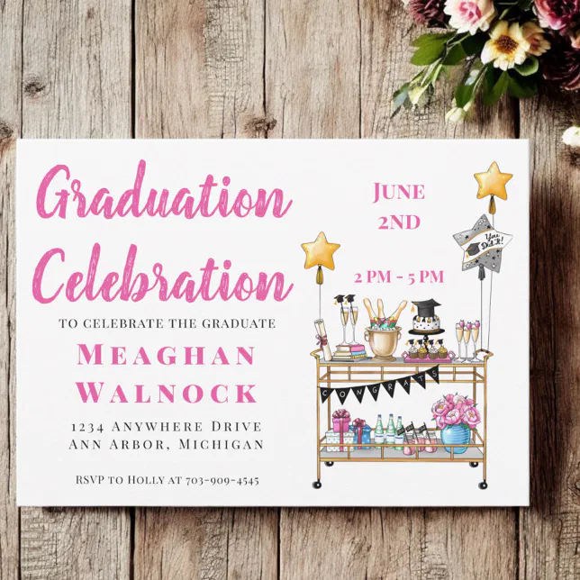 Bar Cart Graduation Party Invitation | Zazzle