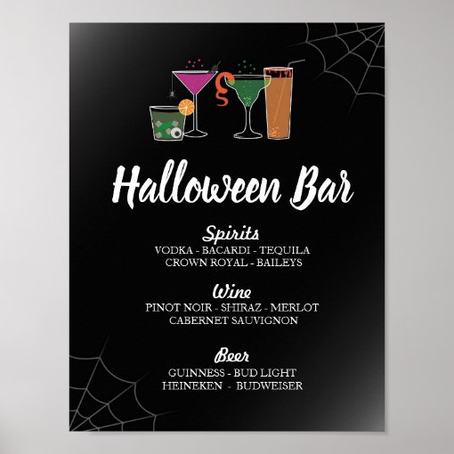 Bar Cocktails Gothic Halloween Sign Party Drinks | Zazzle