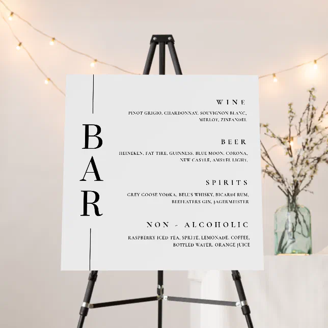Bar Drink Menu Cocktail Wedding Decor Sign | Zazzle