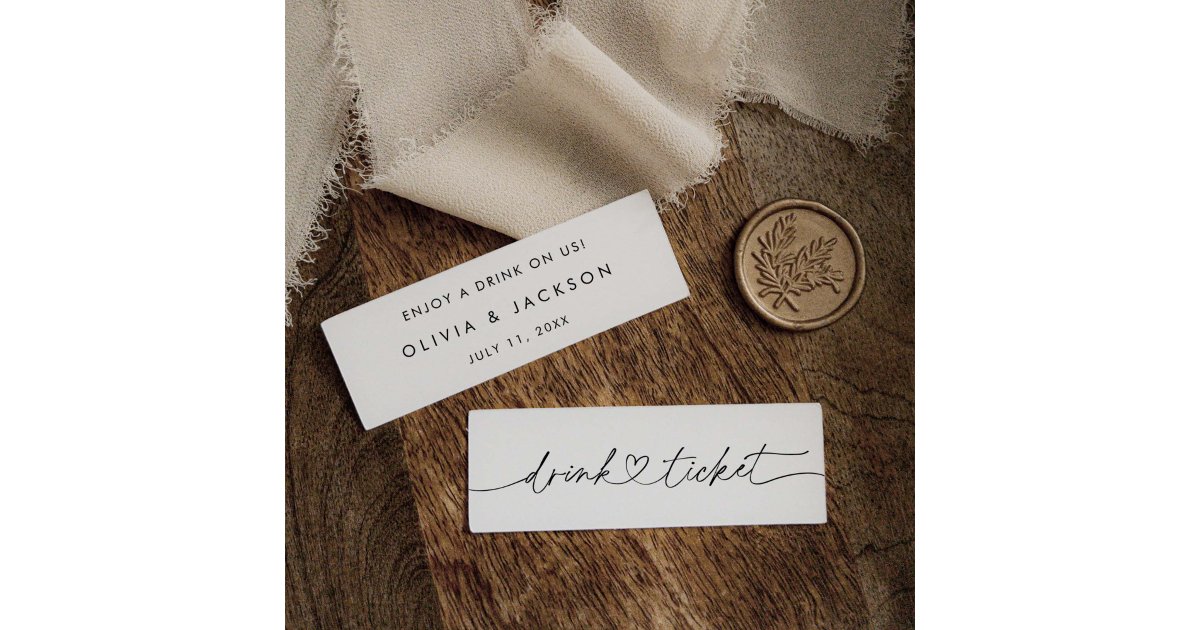 Bar Drink Ticket Wedding Beverage Token Card O100 | Zazzle