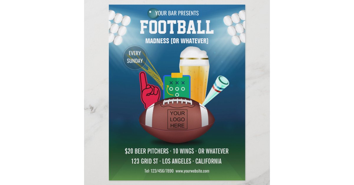 Bar Football Event Promo Menu add photo and logo Flyer | Zazzle