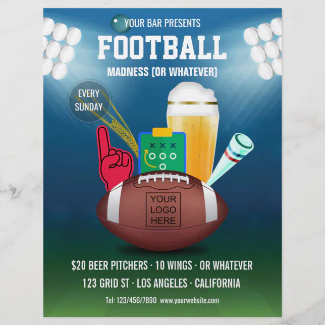 Bar Football Event Promo Menu add photo and logo Flyer | Zazzle