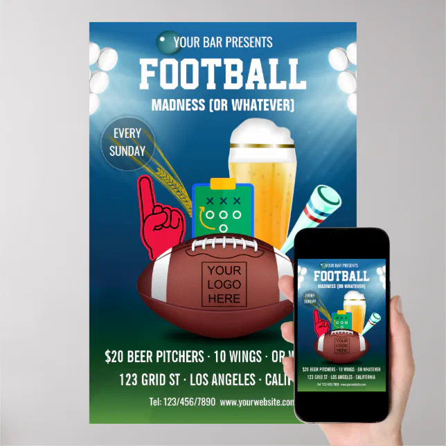 Bar Football Event Promotional add logo Poster | Zazzle