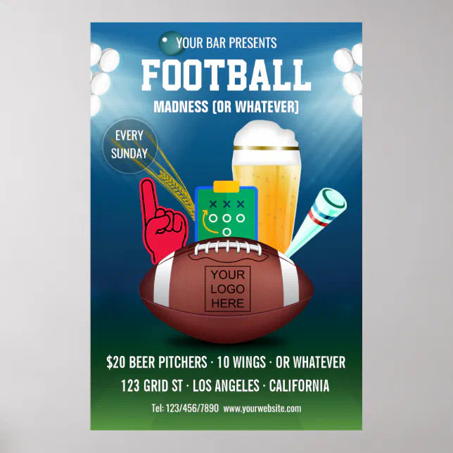 Bar Football Event Promotional add logo Poster | Zazzle