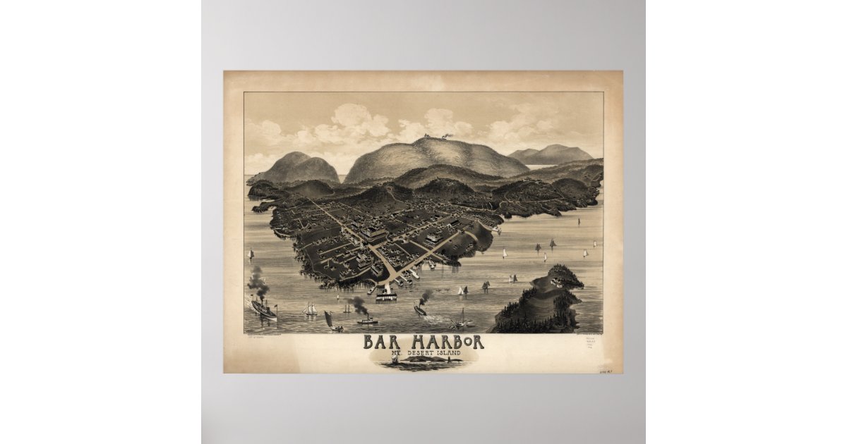 Bar Harbor Maine 1886 Antique Panoramic Map Poster | Zazzle
