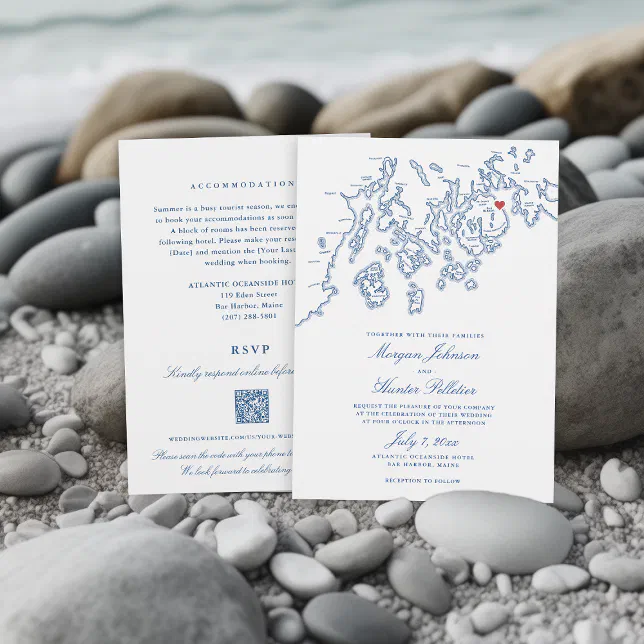 Bar Harbor Maine All-in-One QR code RSVP Wedding Invitation | Zazzle