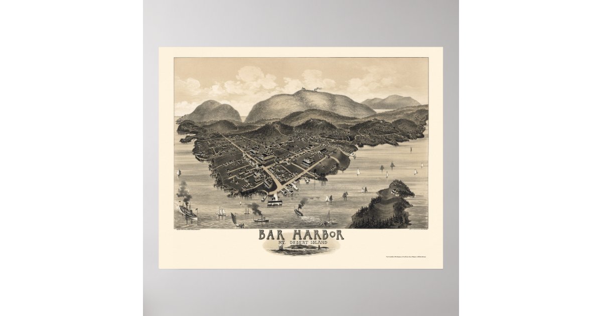 Bar Harbor, ME Panoramic Map - 1886 Poster | Zazzle