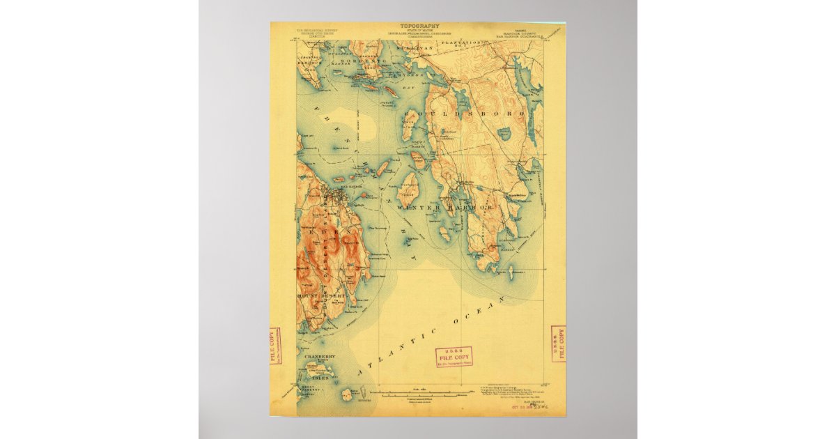 Bar Harbor ME Vintage Map Poster | Zazzle