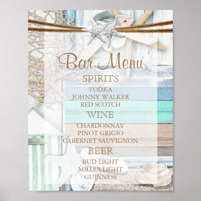Bar Menu - Beachfront Wedding Poster | Zazzle