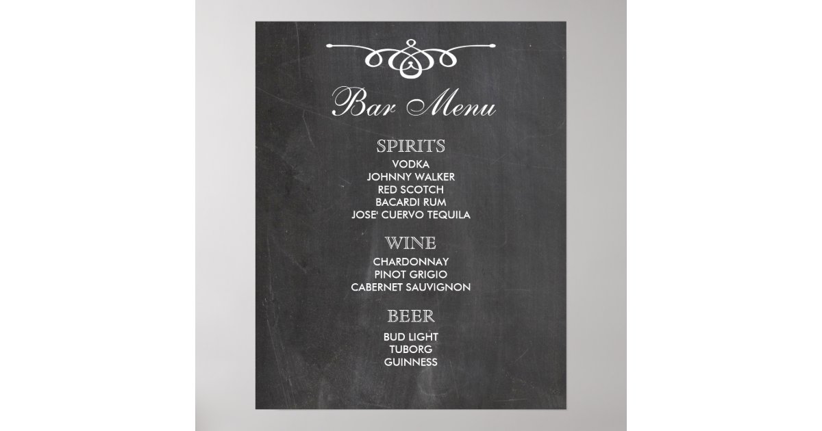 BAR MENU big sign | chalkboard | wedding bar | Zazzle