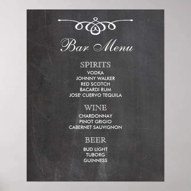 BAR MENU big sign | chalkboard | wedding bar | Zazzle