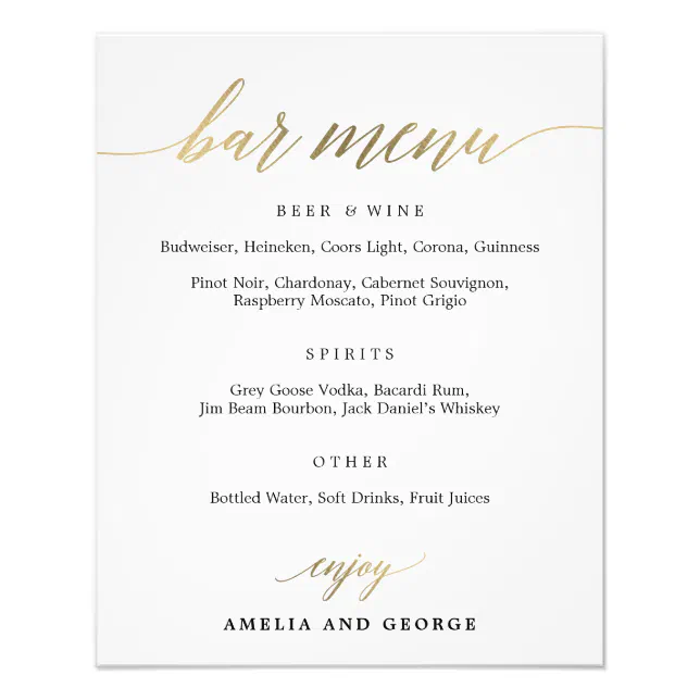 Bar Menu Choose Your Size Photo Print | Zazzle