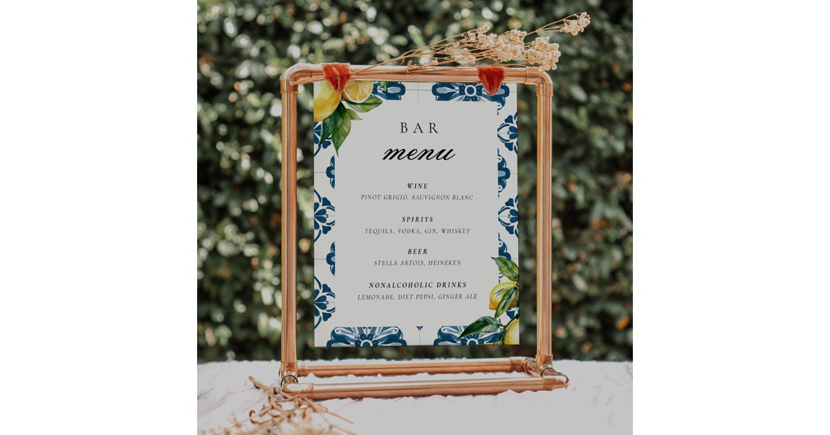 Bar Menu Lemon Positano Wedding Table Sign | Zazzle