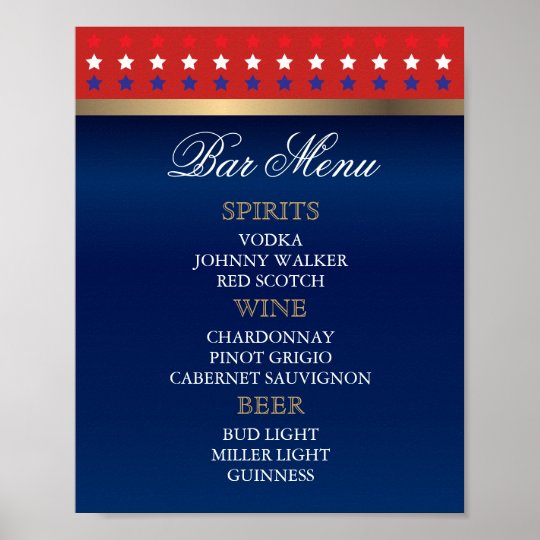 Bar Menu - Patriotic American Wedding Poster | Zazzle.com