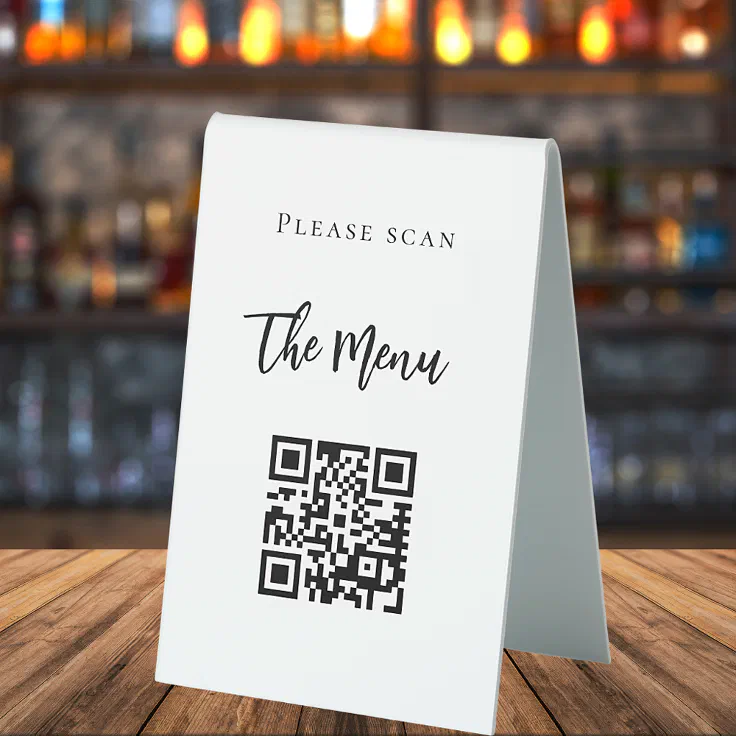 Bar menu QR code white simple Table Tent Sign | Zazzle