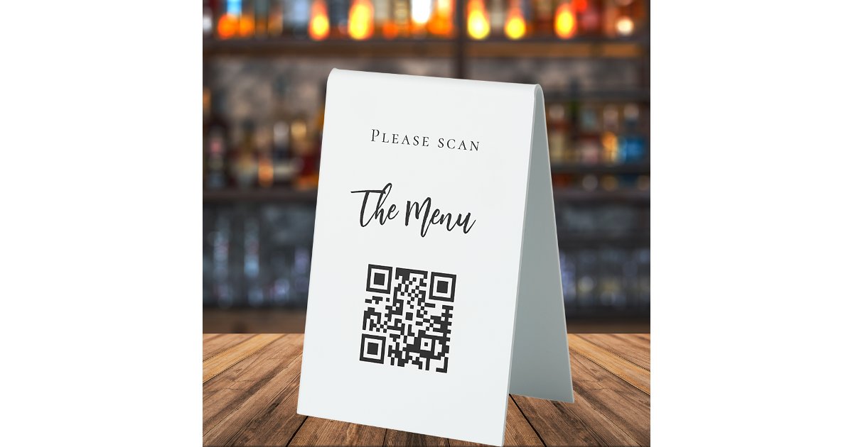 Bar menu QR code white simple Table Tent Sign | Zazzle