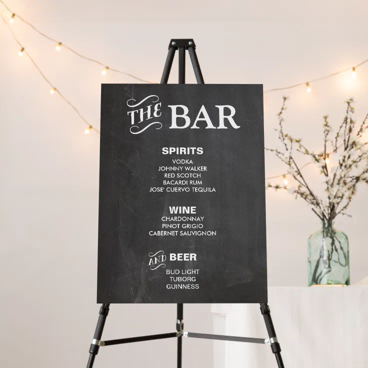 BAR MENU sign for wedding and party reception | Zazzle