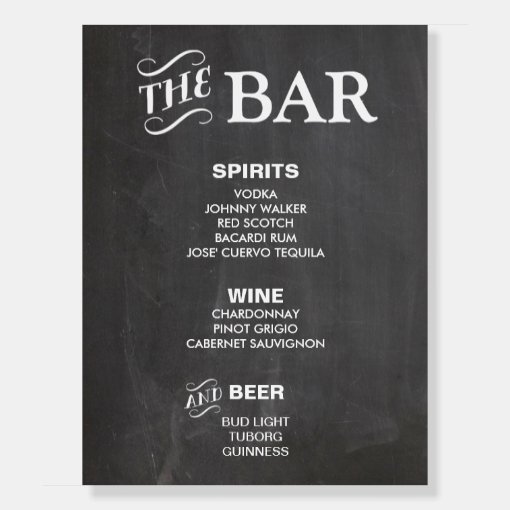BAR MENU sign for wedding and party reception | Zazzle