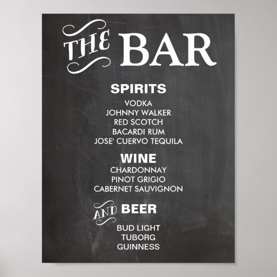 BAR MENU sign for wedding and party reception | Zazzle.com