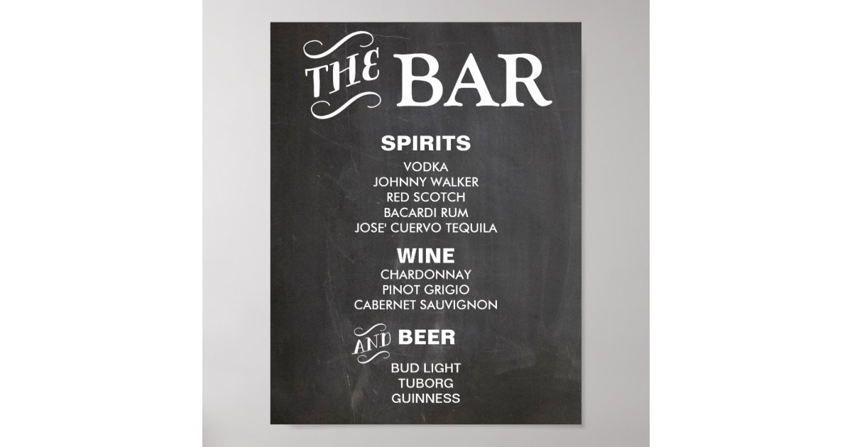BAR MENU sign for wedding and party reception | Zazzle