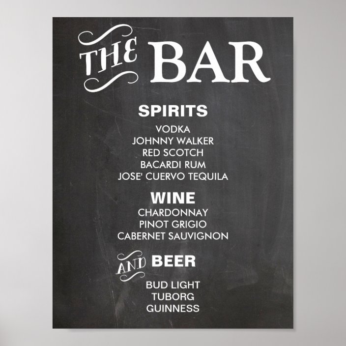 BAR MENU sign for wedding and party reception | Zazzle.com