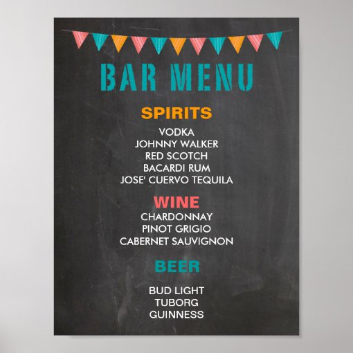 BAR MENU sign for wedding fiesta on chalkboard | Zazzle