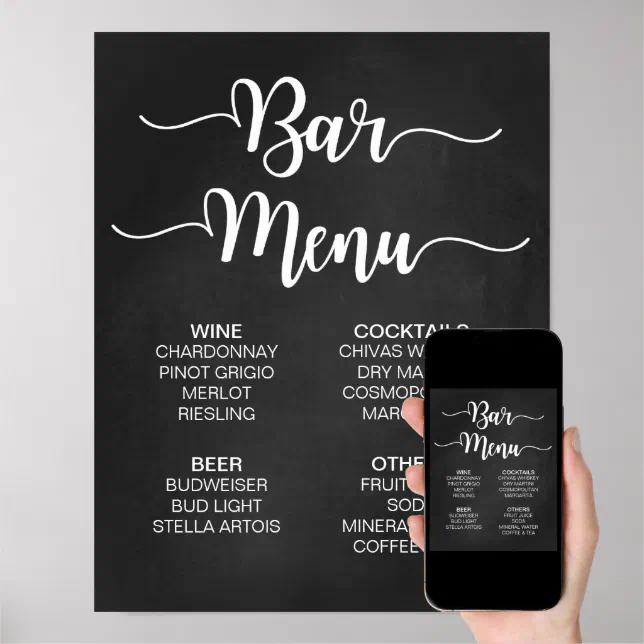 Bar Menu Wedding Sign | Modern Calligraphy | Zazzle
