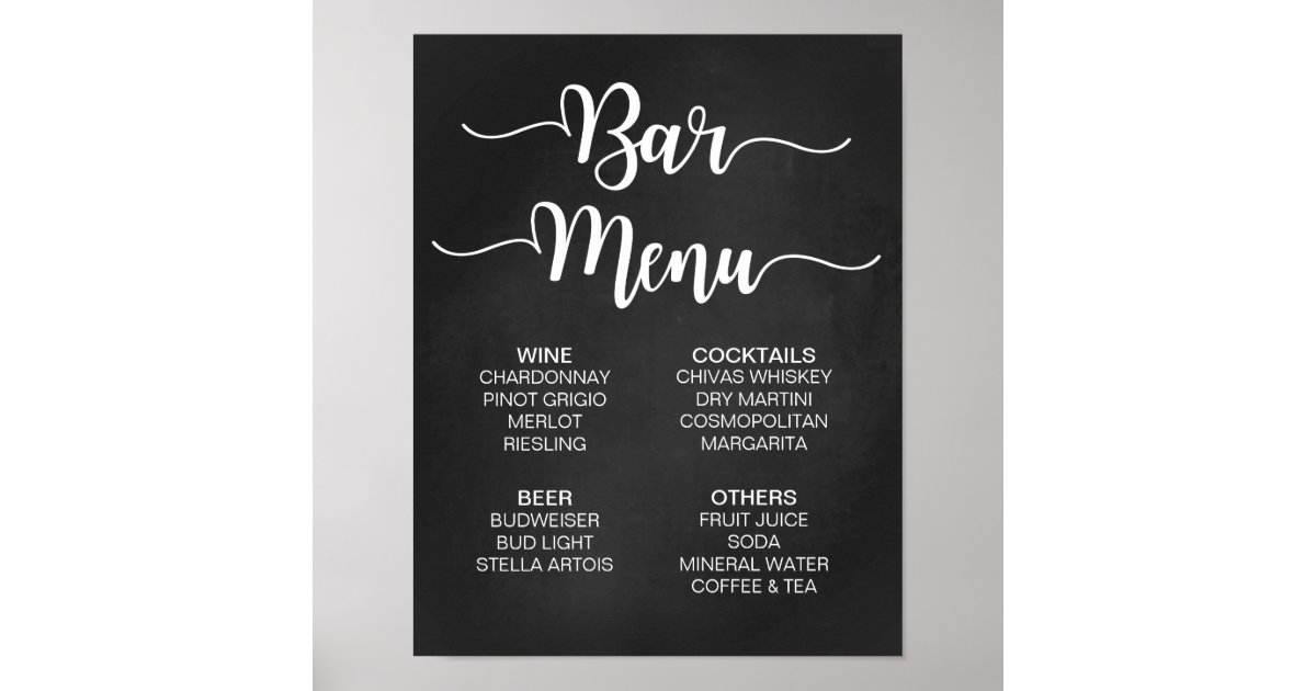 Bar Menu Wedding Sign | Modern Calligraphy | Zazzle