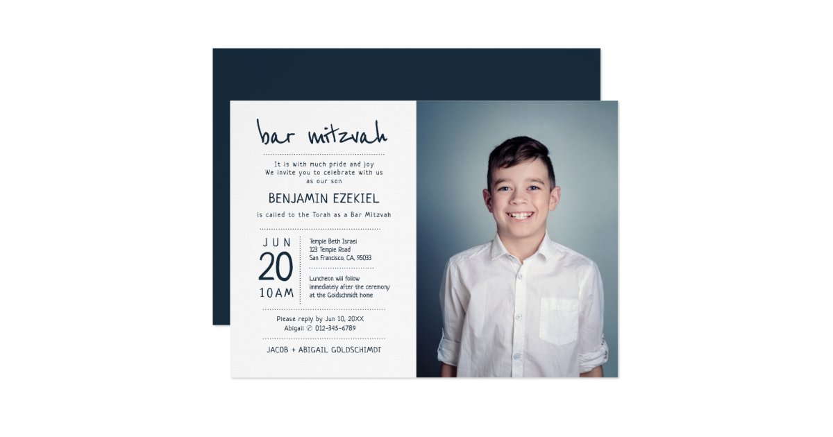 Bar Mitzvah Modern + Minimalist Custom Photo Invitation | Zazzle.com
