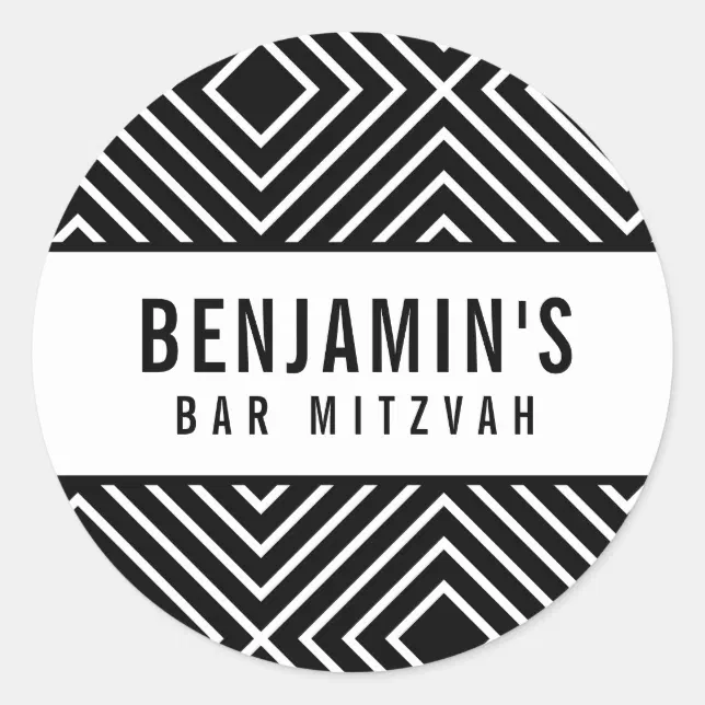 BAR MITZVAH simple modern bold geometric black Classic Round Sticker ...