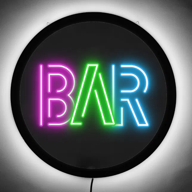 BAR Neon Pink Blue Green Modern Elegant Typography LED Sign | Zazzle