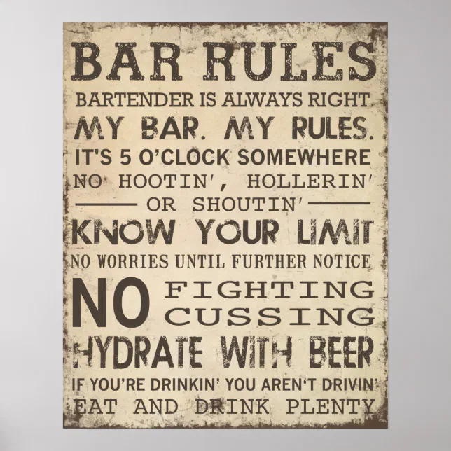 Bar Rules Poster | Zazzle