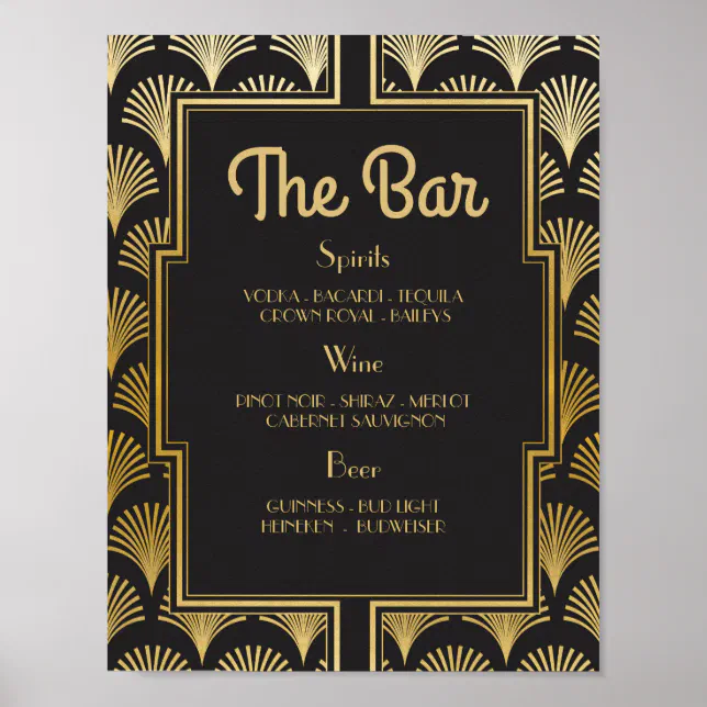 Bar Sign Wedding Reception 1920s Twenties Art Deco | Zazzle