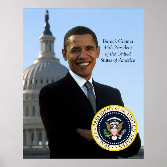 Barack Obama 44 Pres Portrait And Official Pres Seal Poster Zazzle